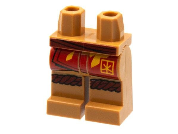 Деталь Lego 970c00pb1312 Hips and Legs with Dark Red Sash and Knee Wrap, Red Robe End with Bright Light Orange Flame and Ninjago Logogram Letter K in Square Pattern