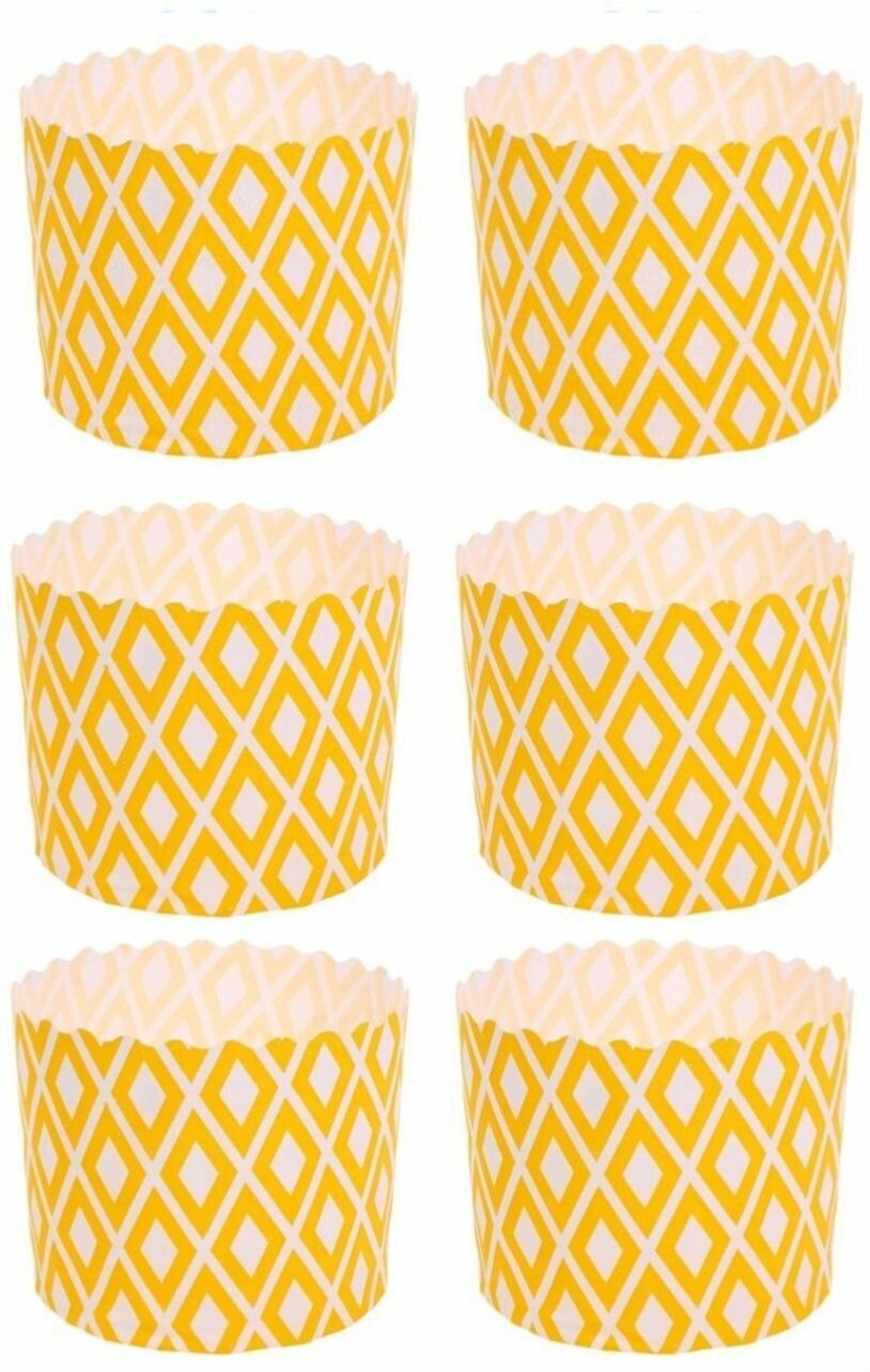 Формы пасхальные мини 6 см "Оранжевые ромбики" для выпечки Кулича из пергаментной бумаги ,(в наборе 6шт )