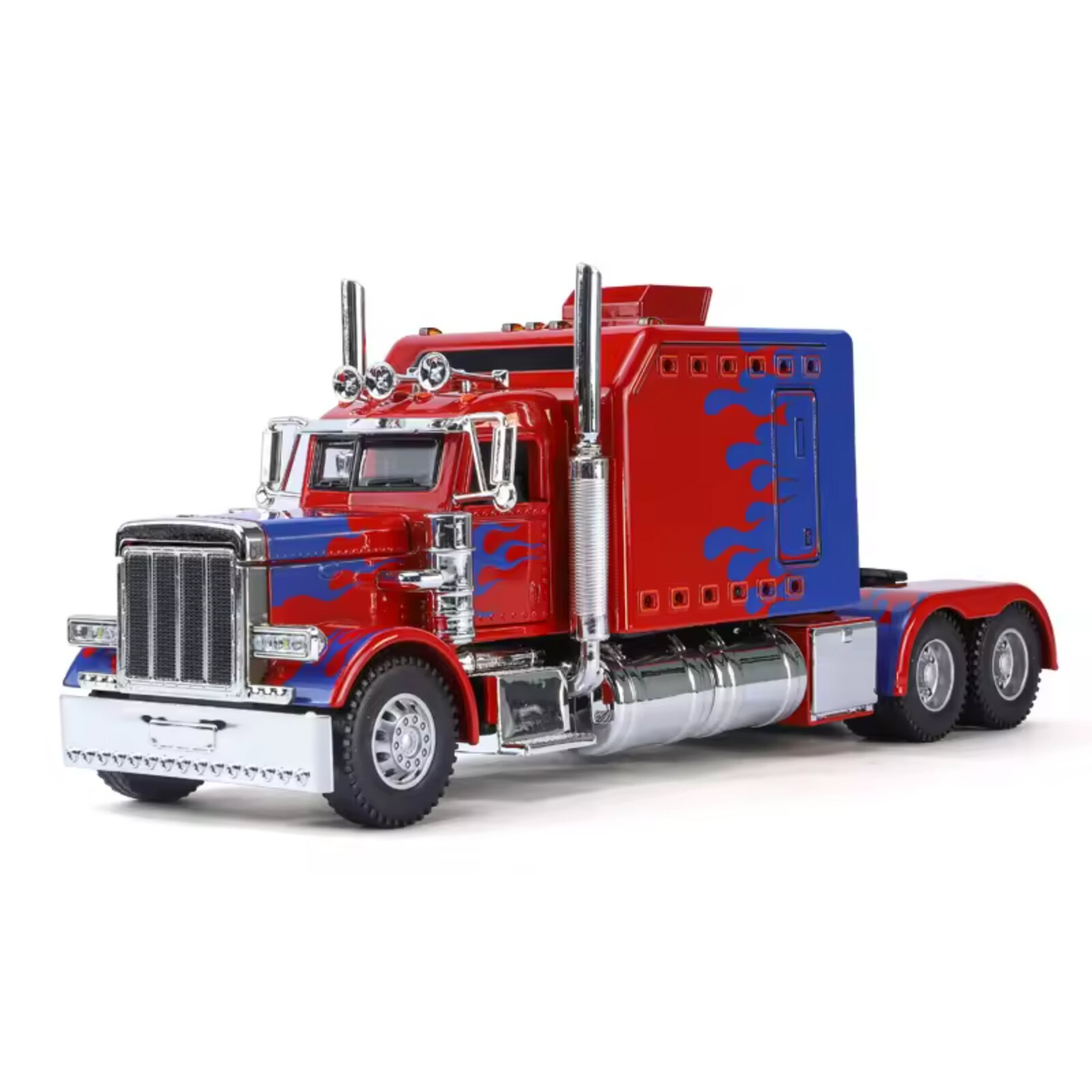 Модель трактора Peterbilt 389, масштаб 1:24, со звуком и светом, радиоуправление, из сплава, размер 24X6.5X9.5CM, вес 448G, для детей от 3 лет, с открытыми дверями и капотом, амортизаторами на задних колесах, функцией откатного запуска