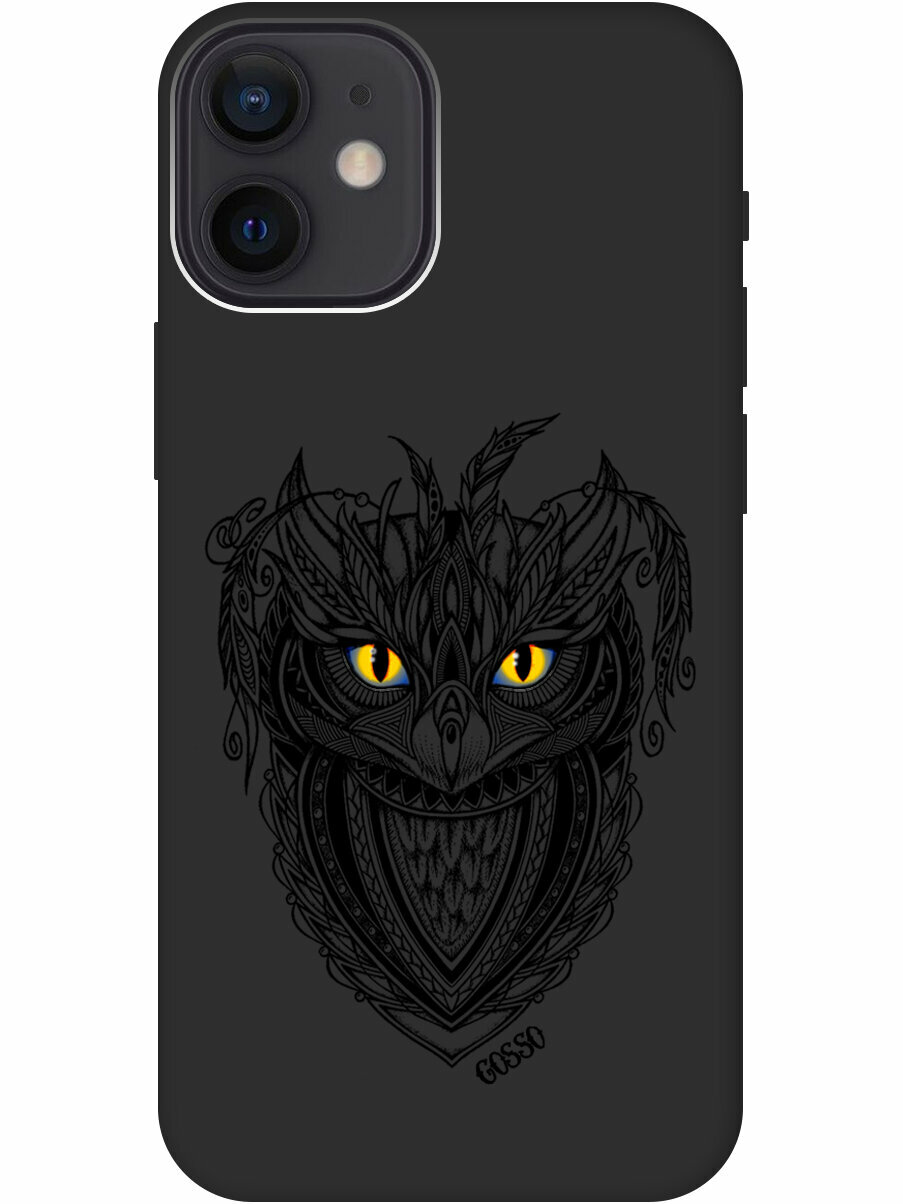 Силиконовый чехол на Apple iPhone 12 Mini / Эпл Айфон 12 мини с рисунком "Grand Owl" Soft Touch черный