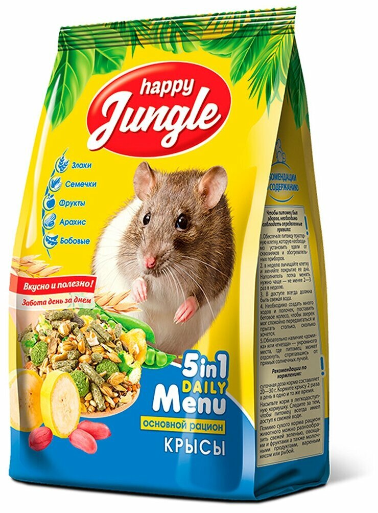 Корм для декоративных крыс Happy Jungle 5 in 1 Daily Menu Основной рацион , 400 г