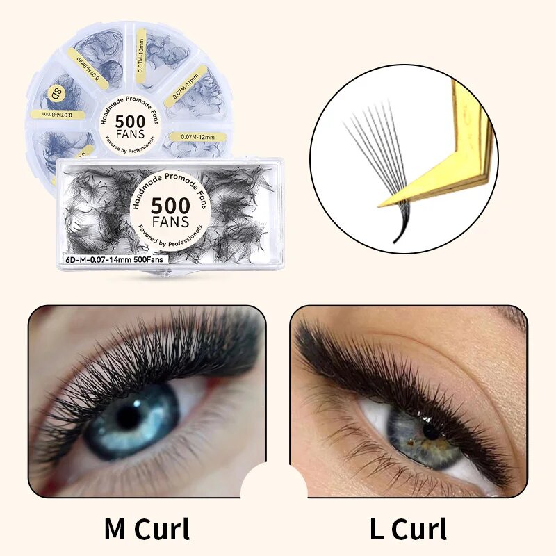Готовые объёмные ресницы 4D 0.07mm, 500 fans, M Curl, 8-12mm, Mix — фото 1
