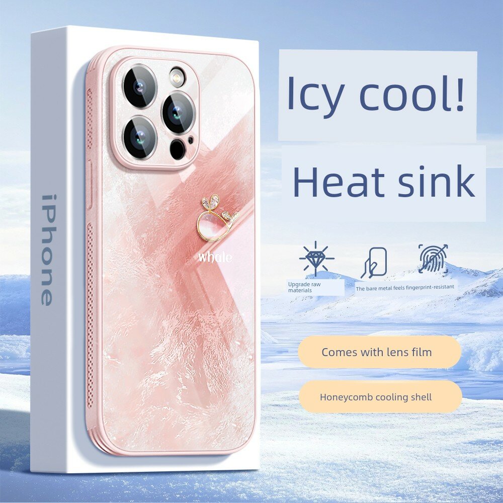Стеклянный чехол для iPhone 17 Pro Max с градиентом ледника в розовом цвете, с пчелиными сотами для охлаждения и