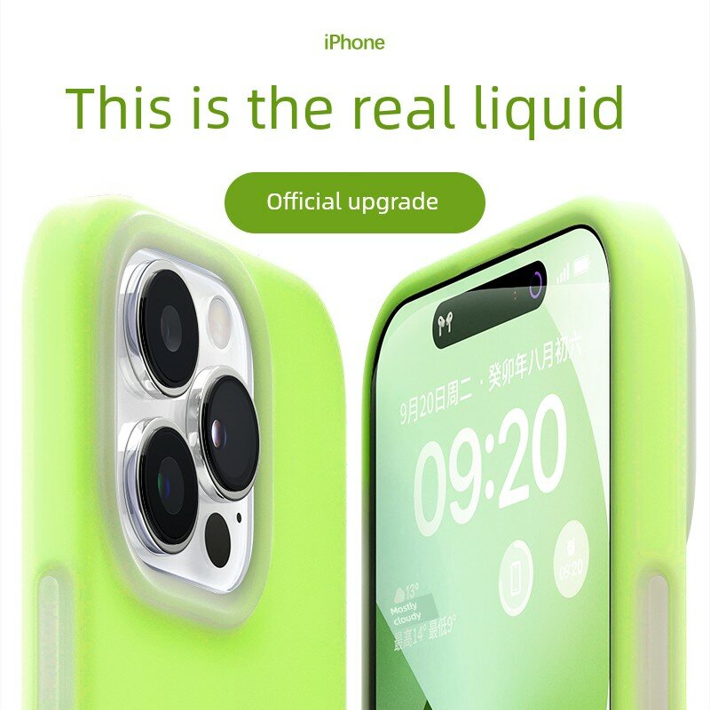 Жидкий силиконовый чехол для iPhone 17 Pro, зеленый желе-эффект, полная защита, ударопрочный, премиум