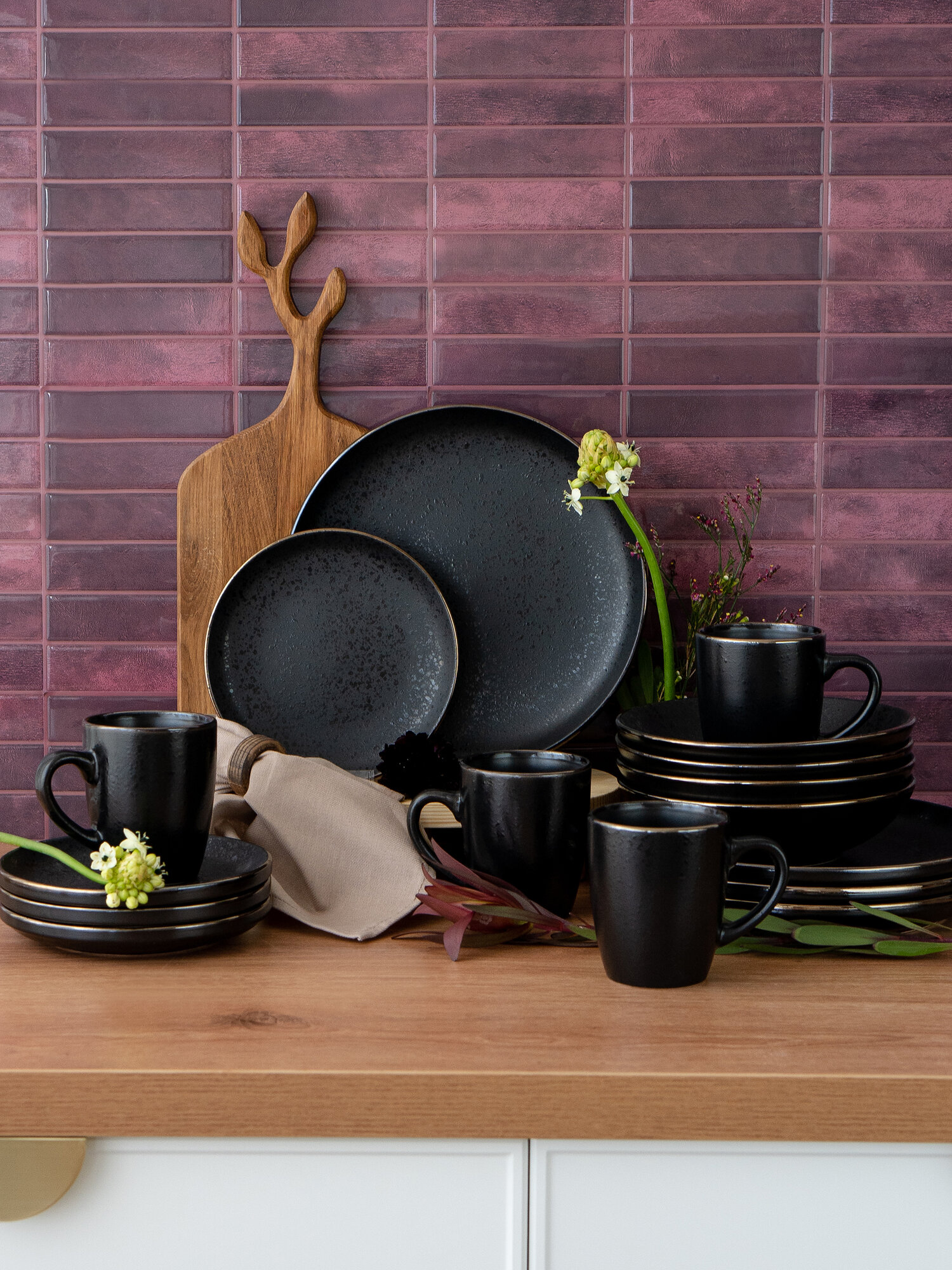 Набор посуды столовой 16 пред. 4 перс. "Элитный черный" ( Elite black) керамика столовый сервиз обеденный