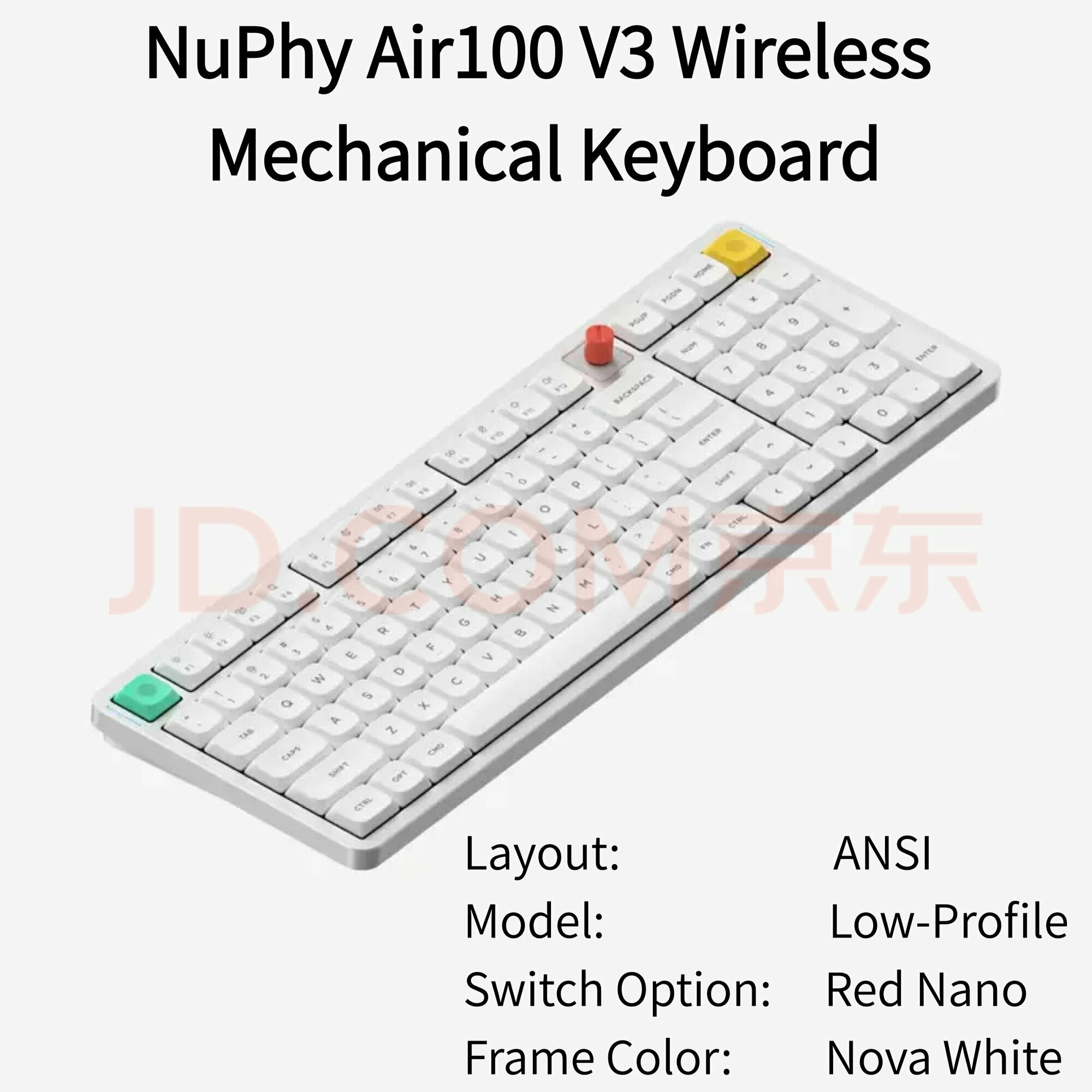 NuPhy Air 100 V3 Клавиатура беспроводная, совместимость с Mac/Windows/iOS/Android, Английская раскладка-белый-красный
