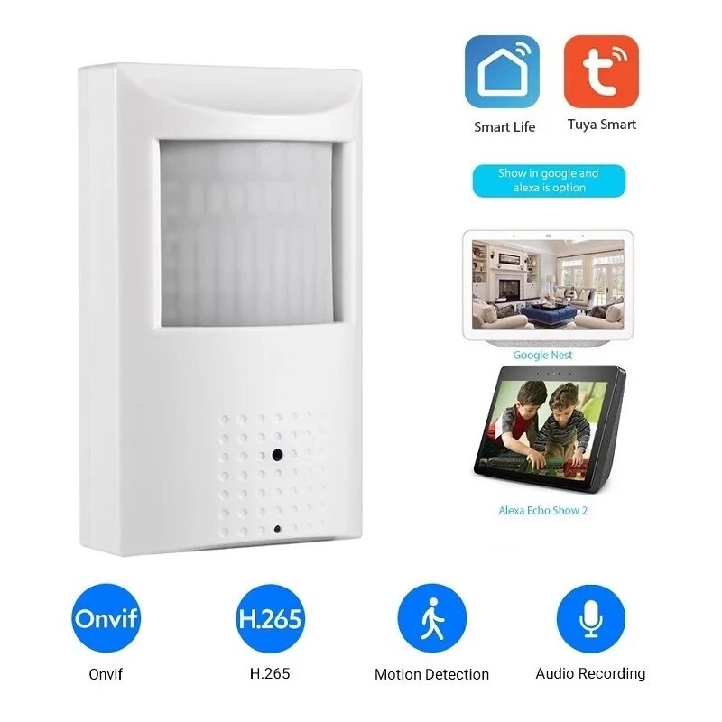 Камера безопасности Tuya Smart WiFi IP PIR Style Invisible Indoor с инфракрасной ночной съемкой 940 нм, аудио, разрешением 2MP 5MP, поддержкой карты TF, скрытым отверстием для наблюдения-