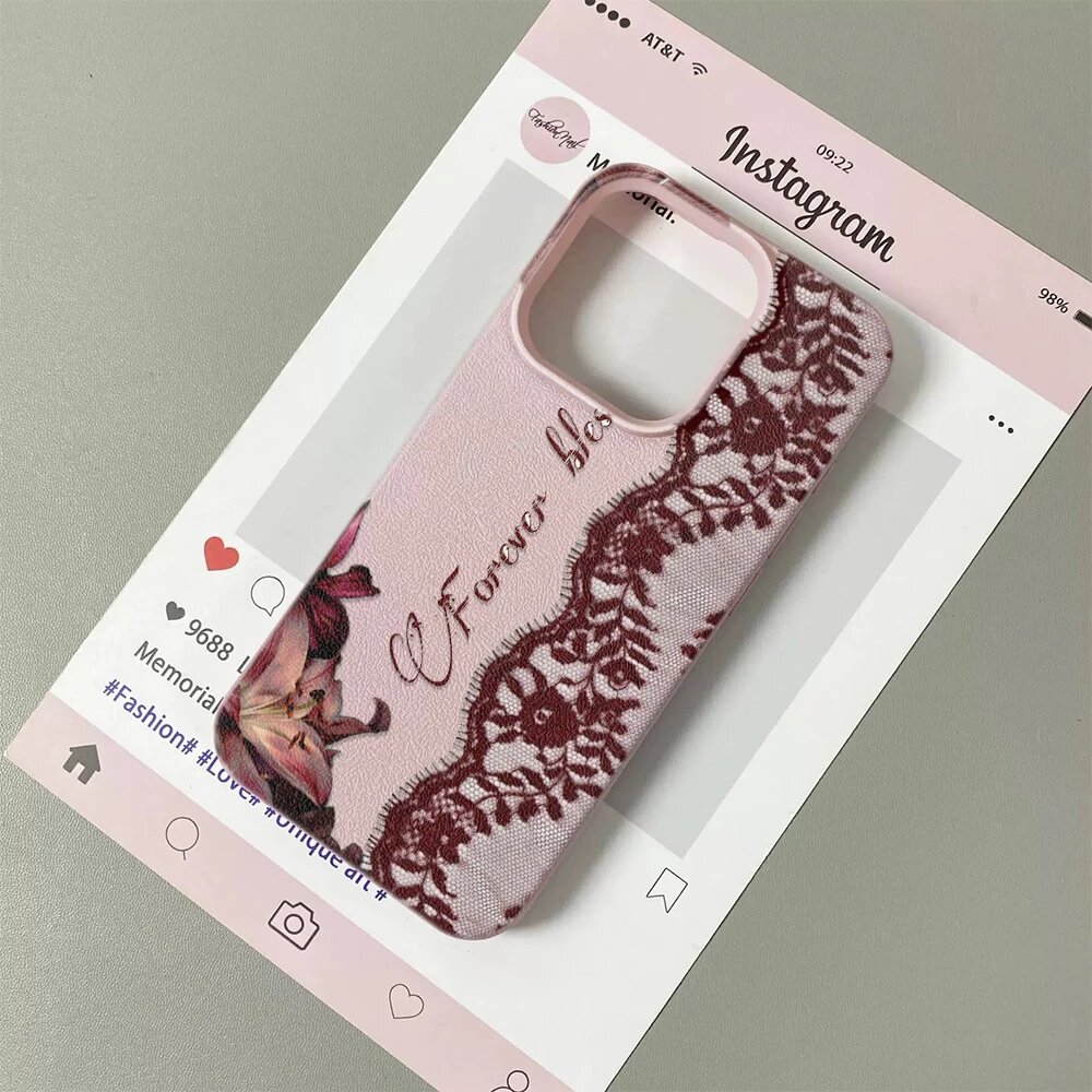 Красный чехол для телефона с цветочным кружевным узором для iPhone 17, 17 Air, 16, 15, 14, 13, 12, 11 Pro Max, в стиле Y2K, сексуальный, эстетичный, силиконовый, мягкий чехол-накладка (Funda)
