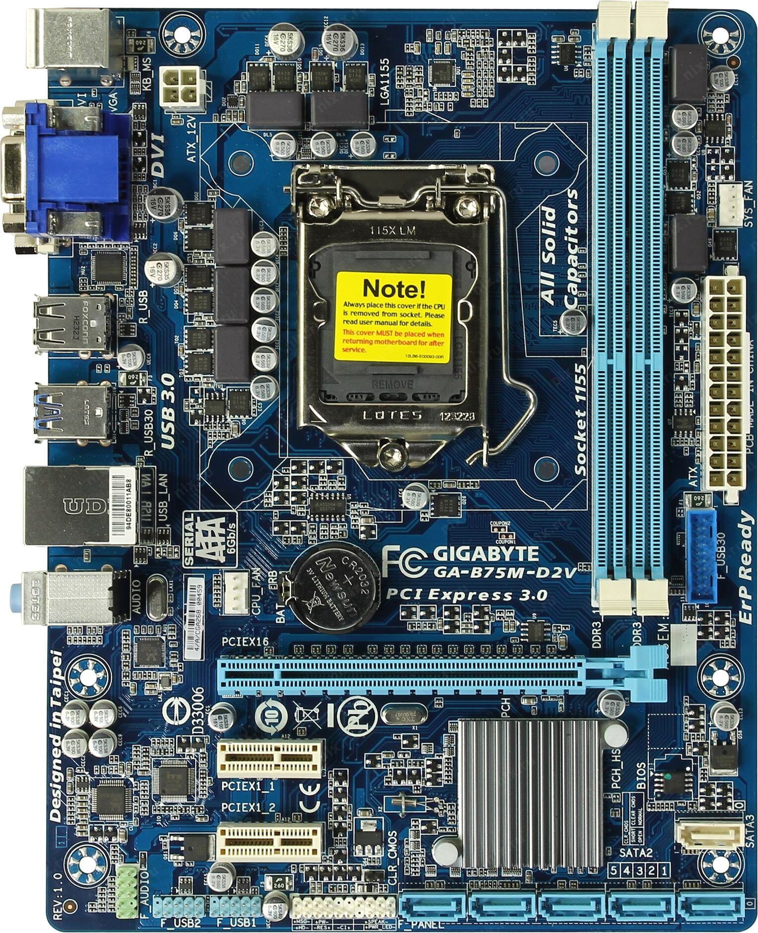 Материнская плата GIGABYTE GA-B75M-D2V LGA1155 PCI-E+Dsub+DVI+GbLAN SATA MicroATX 2DDR3