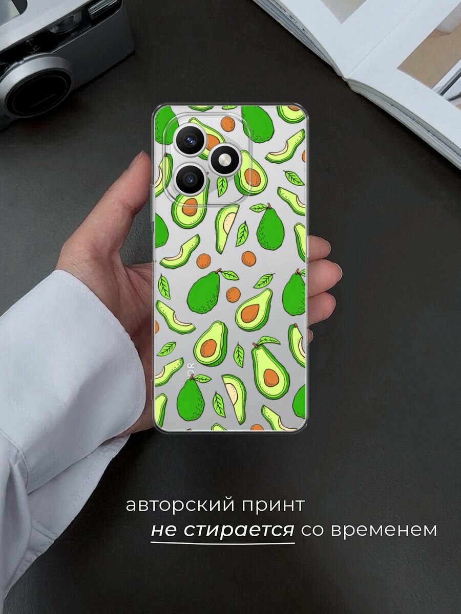 Чехол на Honor X8d / Хонор X8d с принтом Авокадные авокадо, прозрачный — фото 1