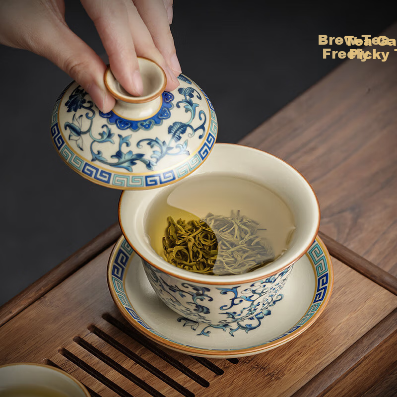 Чайный бокал Buzhuo Sancai Gaiwan для одного человека - антипригарная сине-белая фарфоровая чайная комплект