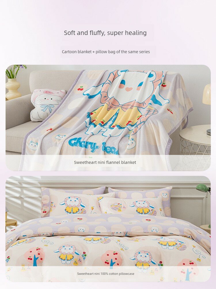 Плед Ava Ting Cartoon Alpaca Curly из фланели, мягкий, двусторонний, с эффектом флиса, машинная стирка, для