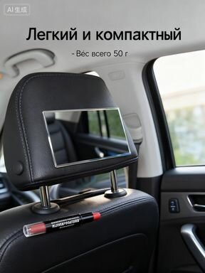 Автомобильное зеркало на козырек — для контроля задних сидений и макияжа, сталь, на двусторонний скотч, 150×80×1 мм