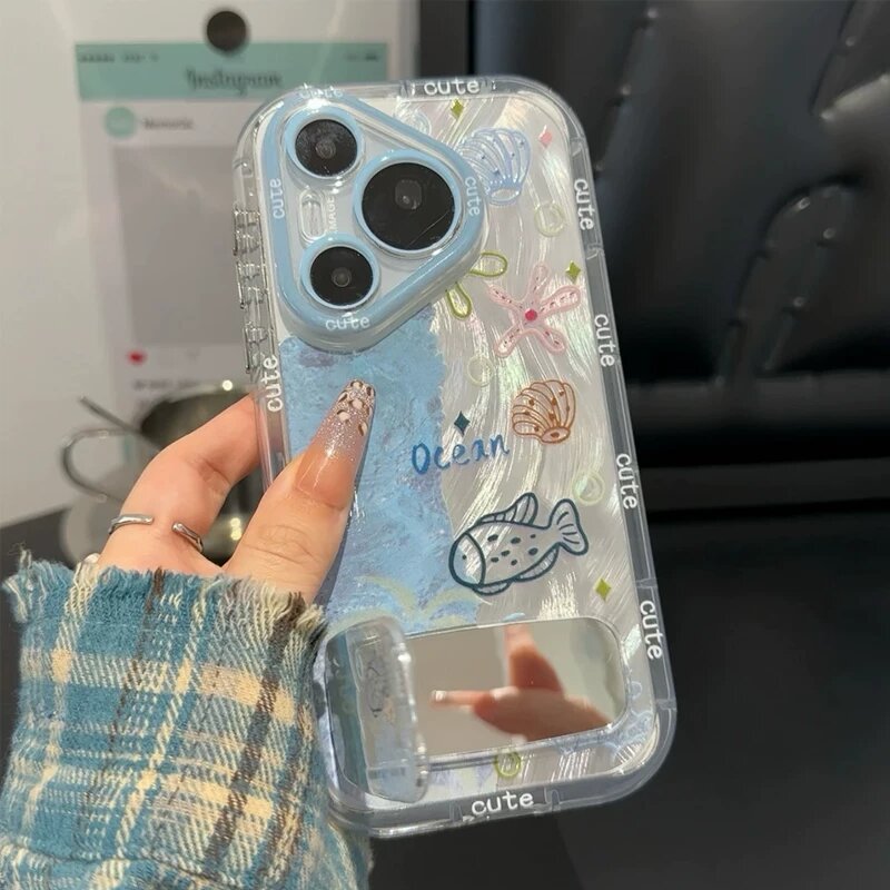 Чехол для телефона из кремового сатина с зеркальной подставкой для Vivo Y74s