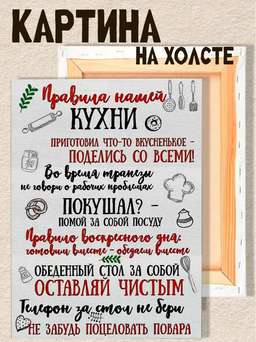 Картина на стену Правила дома, на подрамнике, 1шт, 38х25 размер.