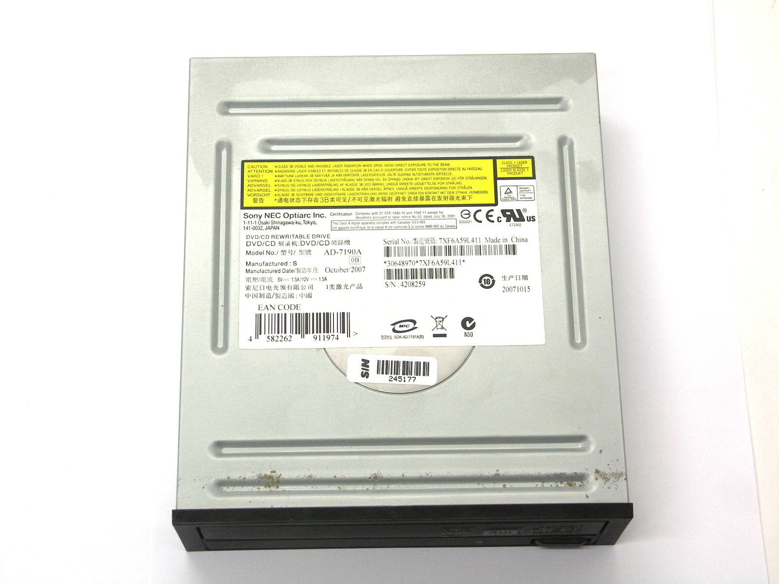 Оптический привод DVD ±R/RW CD-R/RW Sony NEC Optiarc AD-7190A, IDE, черный