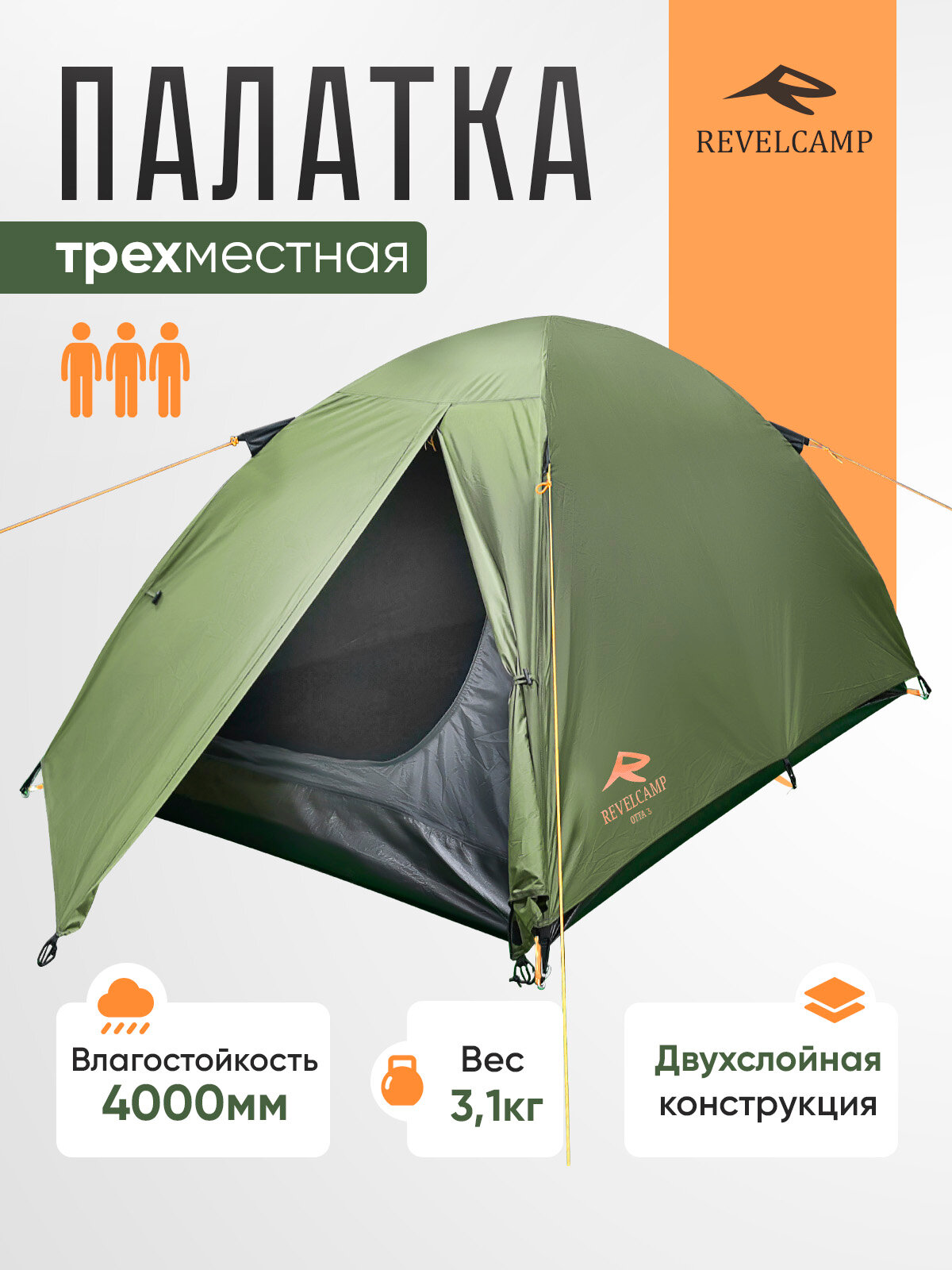 Палатка туристическая REVELCAMP Otta 3, Кемпинговая