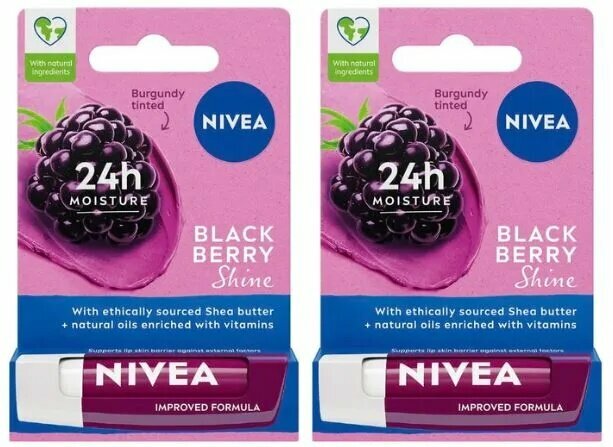 NIVEA Дневной уход за губами с натуральными маслами , аромат ежевики, 4,8 г x 2