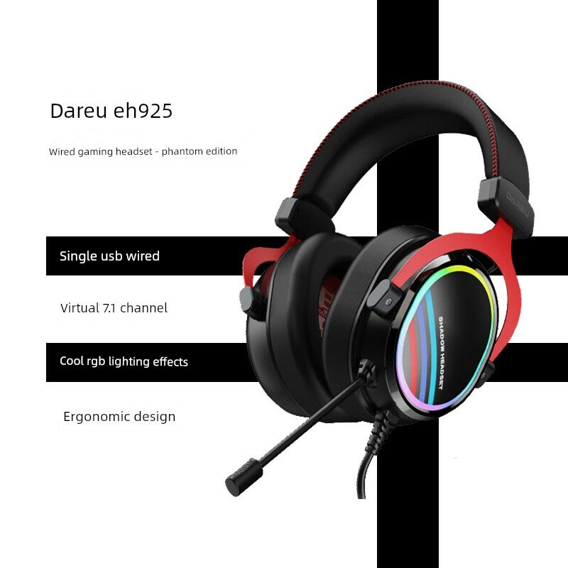 Игровая гарнитура с вкладышами Over-Ear, проводная, 7.1, RGB-подсветка, шумоподавление для киберспорта - Phantom