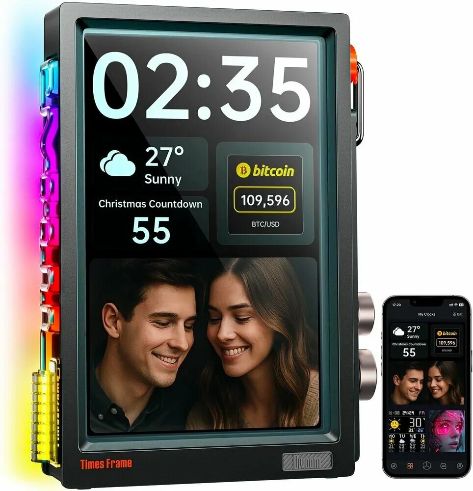 Divoom TimesFrame 10,1-дюймовая цифровая фоторамка с Wi-Fi и умный настольный монитор. Подписка не требуется 64 ГБ Отправка фотографий, видео и живых виджетов идеальный персонализированный подарок