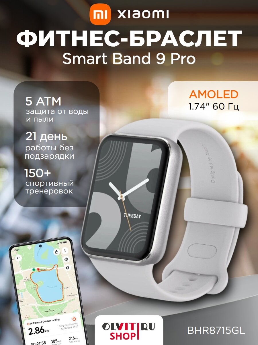Фитнес-браслет Xiaomi Smart Band 9 Pro лунное серебро bhr8715gl