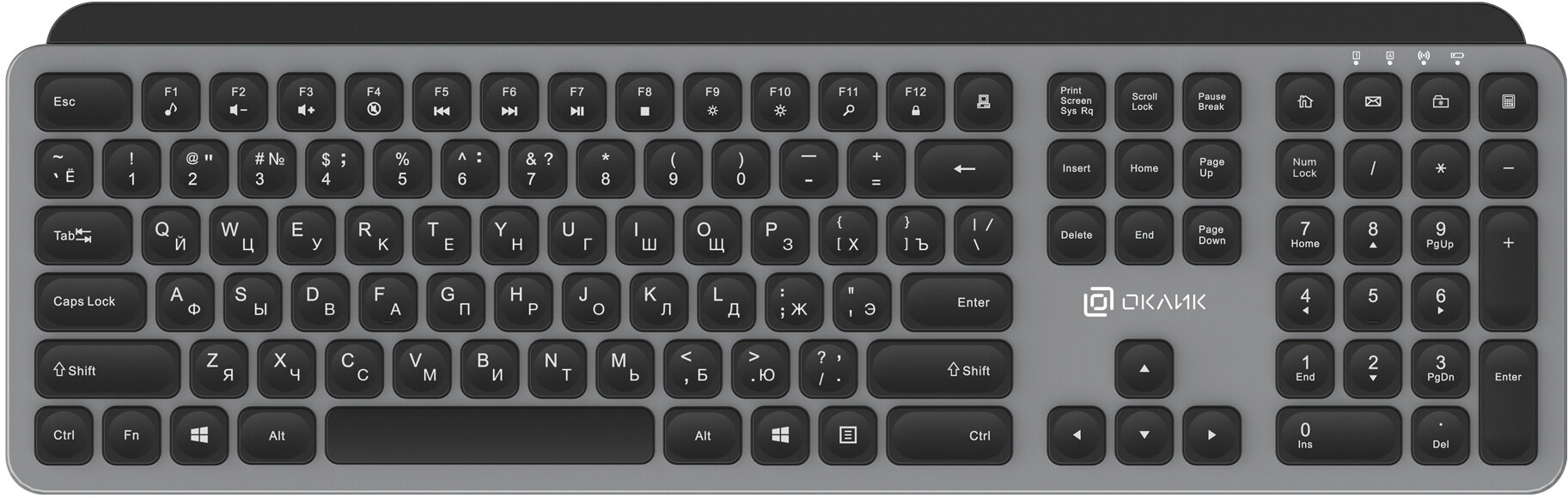 Клавиатура OKLICK беспроводная K859W серый/черный USB slim