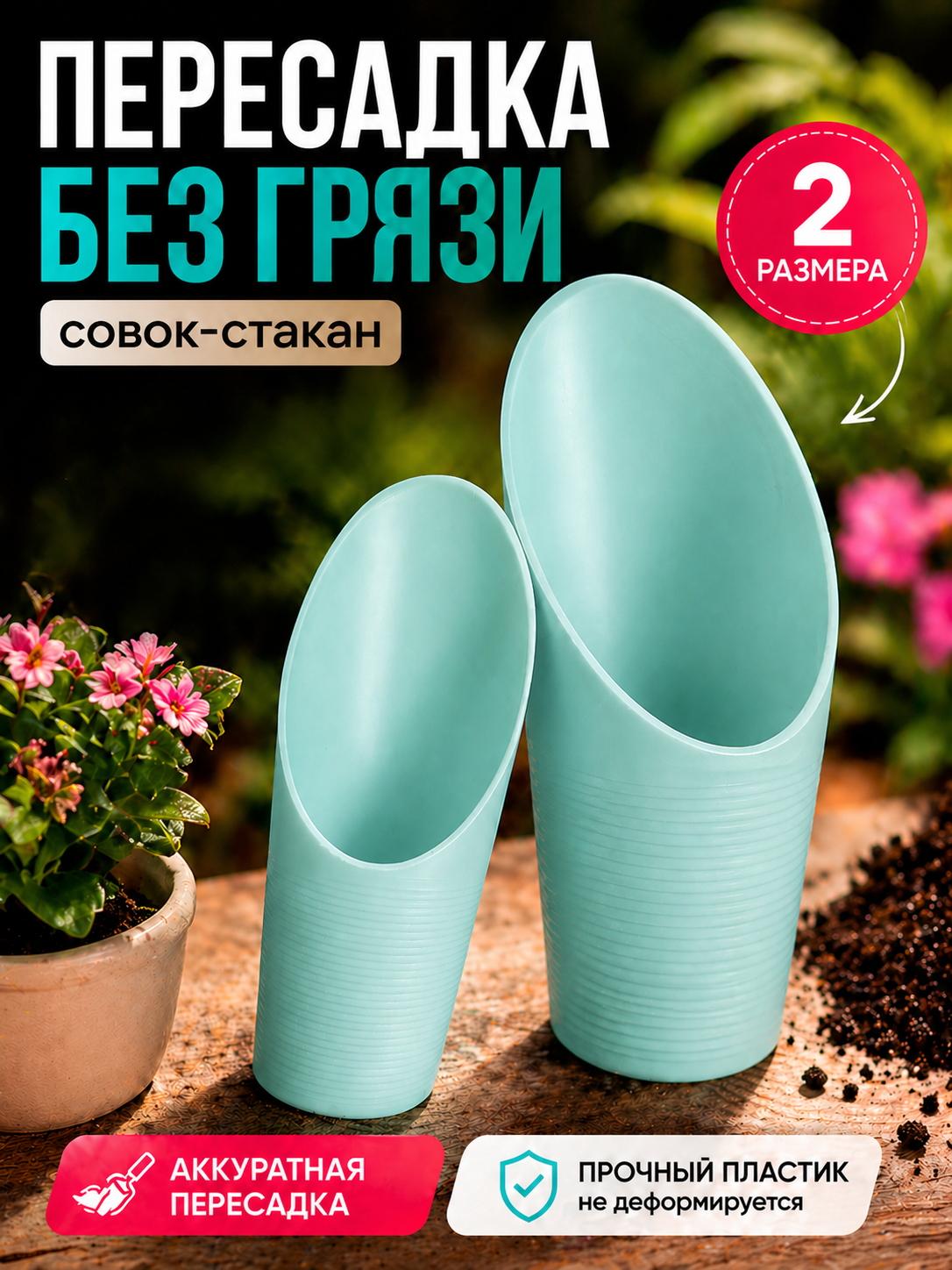 Набор совков, лопаток для цветов, рассады, зеленый