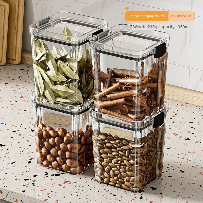 Набор из 4 банок по 950 мл прозрачных герметичных для сухого хранения, кухонная организация и барьер от влаги