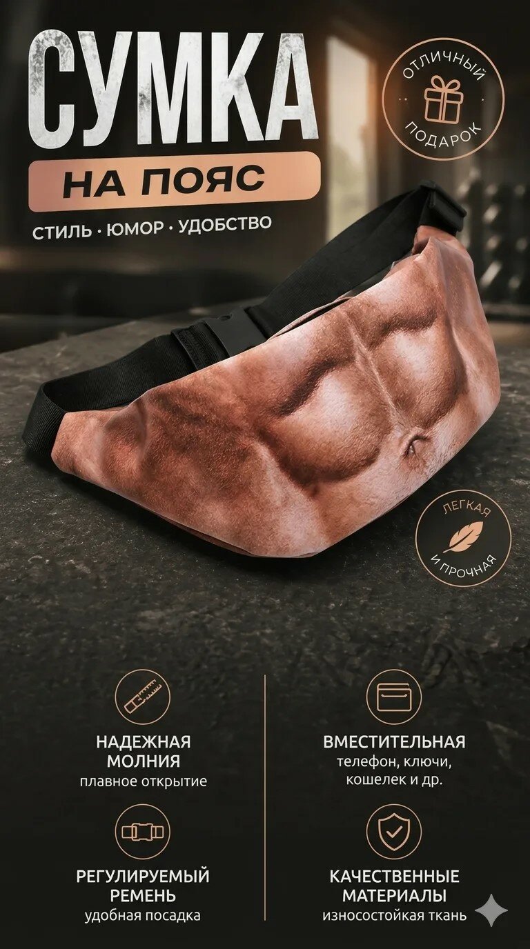 Сумка поясная прикол живот пресс бананка