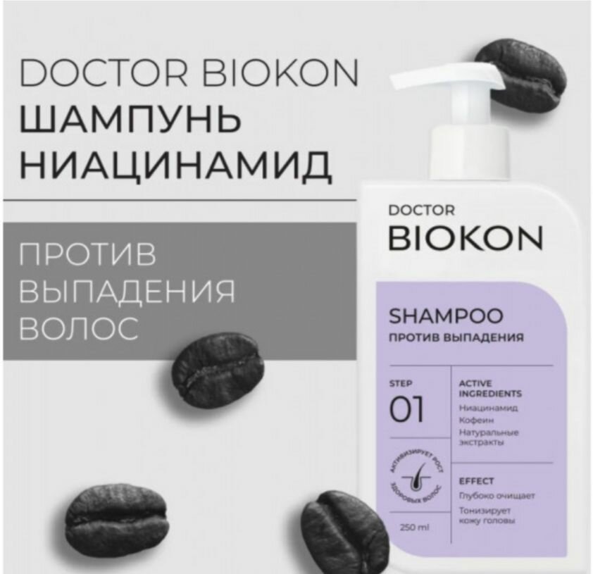 Шампунь Doctor Biokon против выпадения волос "Ниацинамид", 250 мл