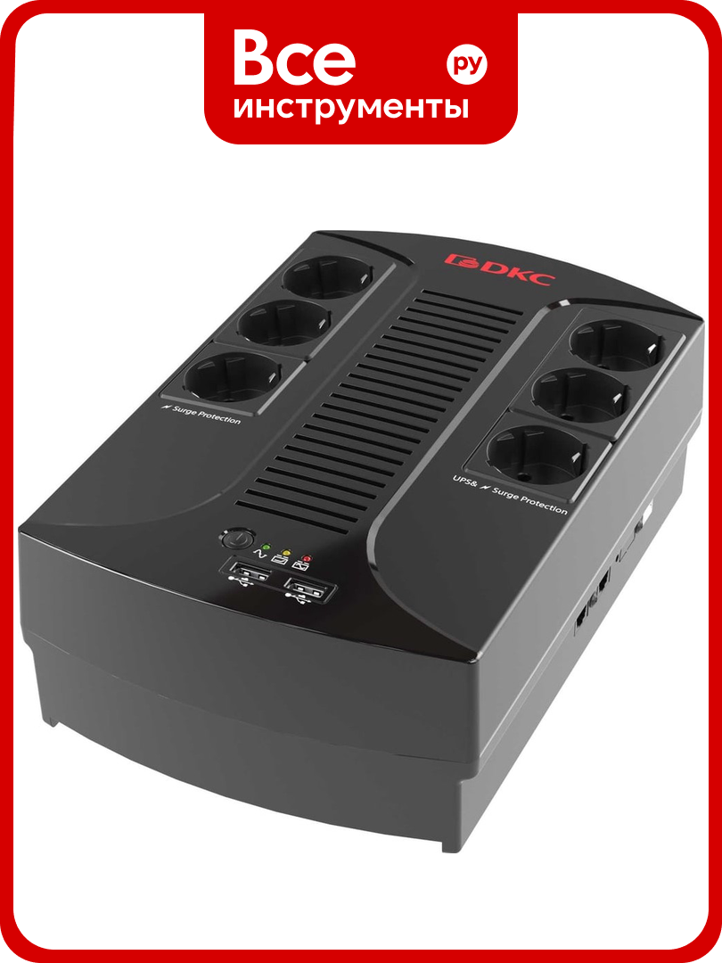 Линейно-интерактивный источник бесперебойного питания DKC 800 ВА/480 Вт, 1/1, 6xSchuko, USB для зарядки (2), USB + RJ11, 1x8Aч INFOPDU800