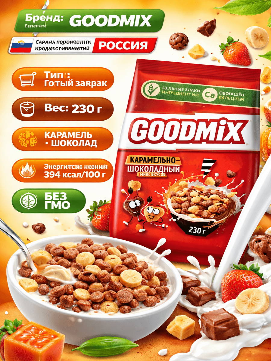 Готовый завтрак Goodmix Карамельно-шоколадный микс вкусов, 230г