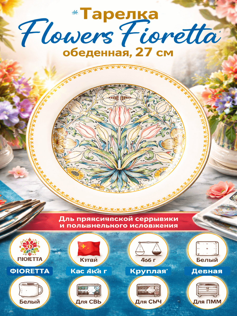 Тарелка Flowers Fioretta обеденная, 27см