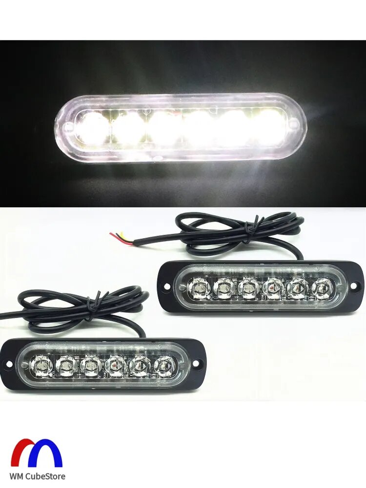 2ШТ Стробоскоп для авто проблесковый маяк 6 LED 12-24V белое BS39