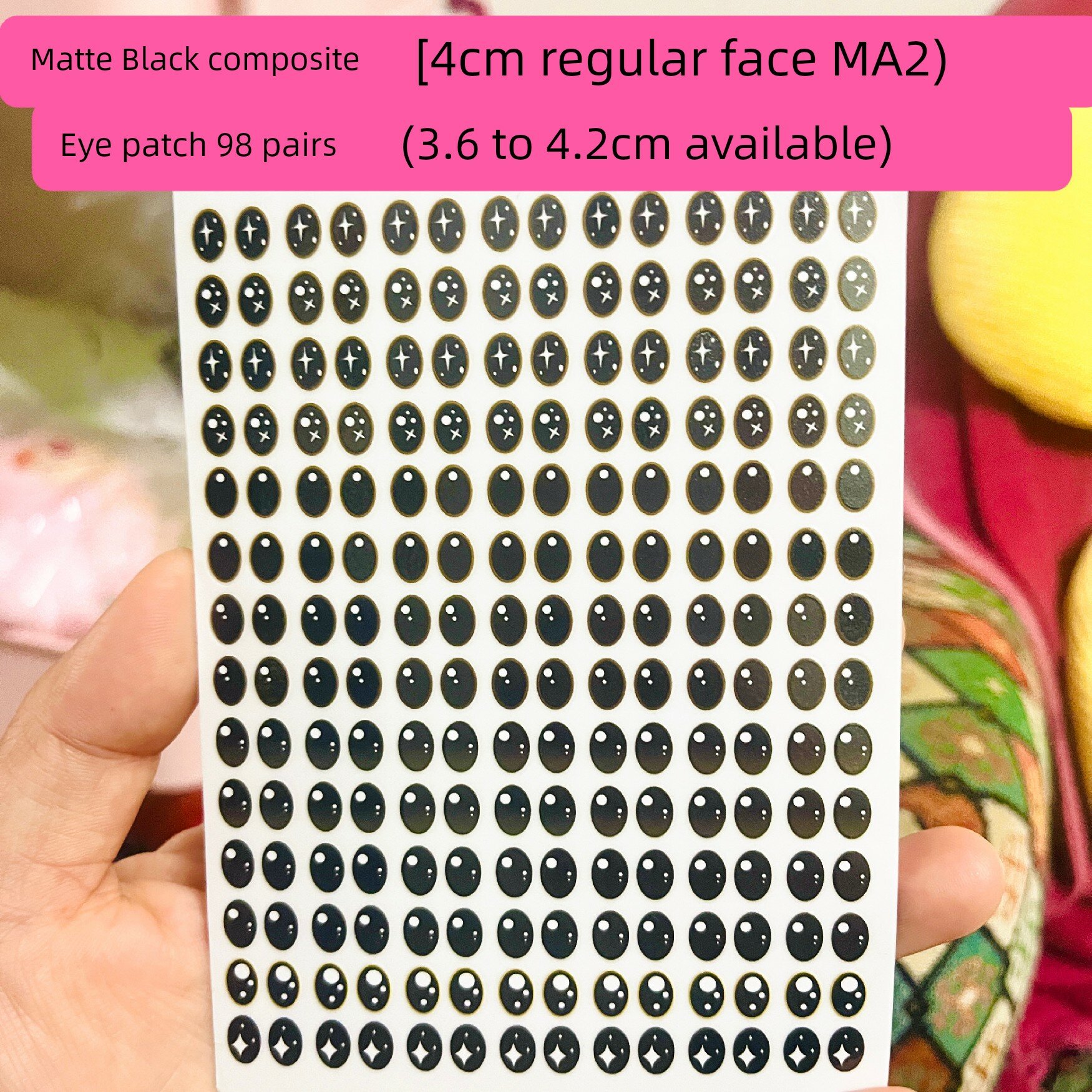 Черные наклейки для глаз для глиняных лиц 3.8-4.2 см, стиль MA2, 98 пар, высыхает до 3.6-4.0 см, натуральный клей