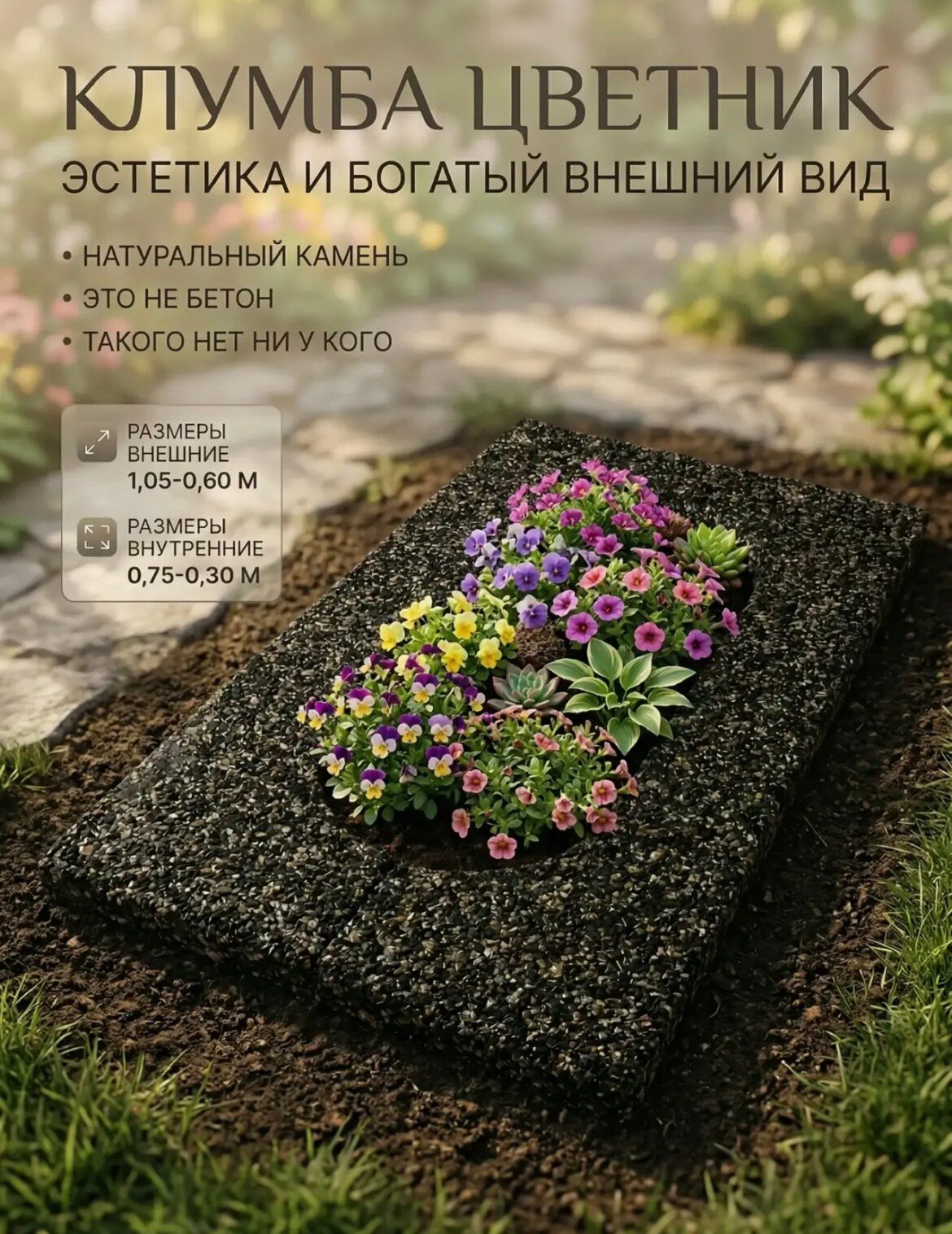Декоративная клумба цветник из камня