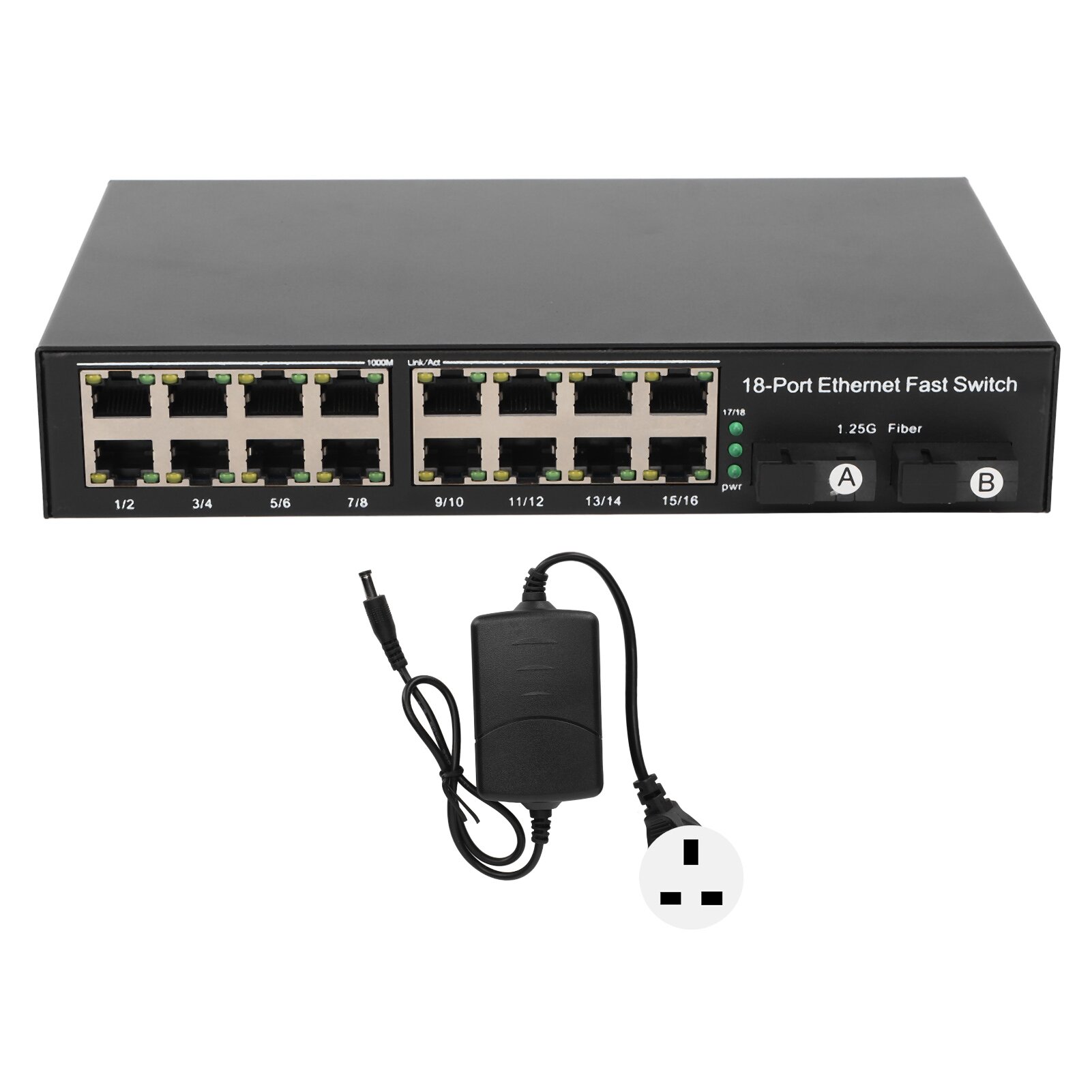 Медиаконвертер ethernet с оптическими портами 1310нм 1550нм 2 оптических порта 16 электрических до 25км rj45 трансивер 100 240в вилка uk