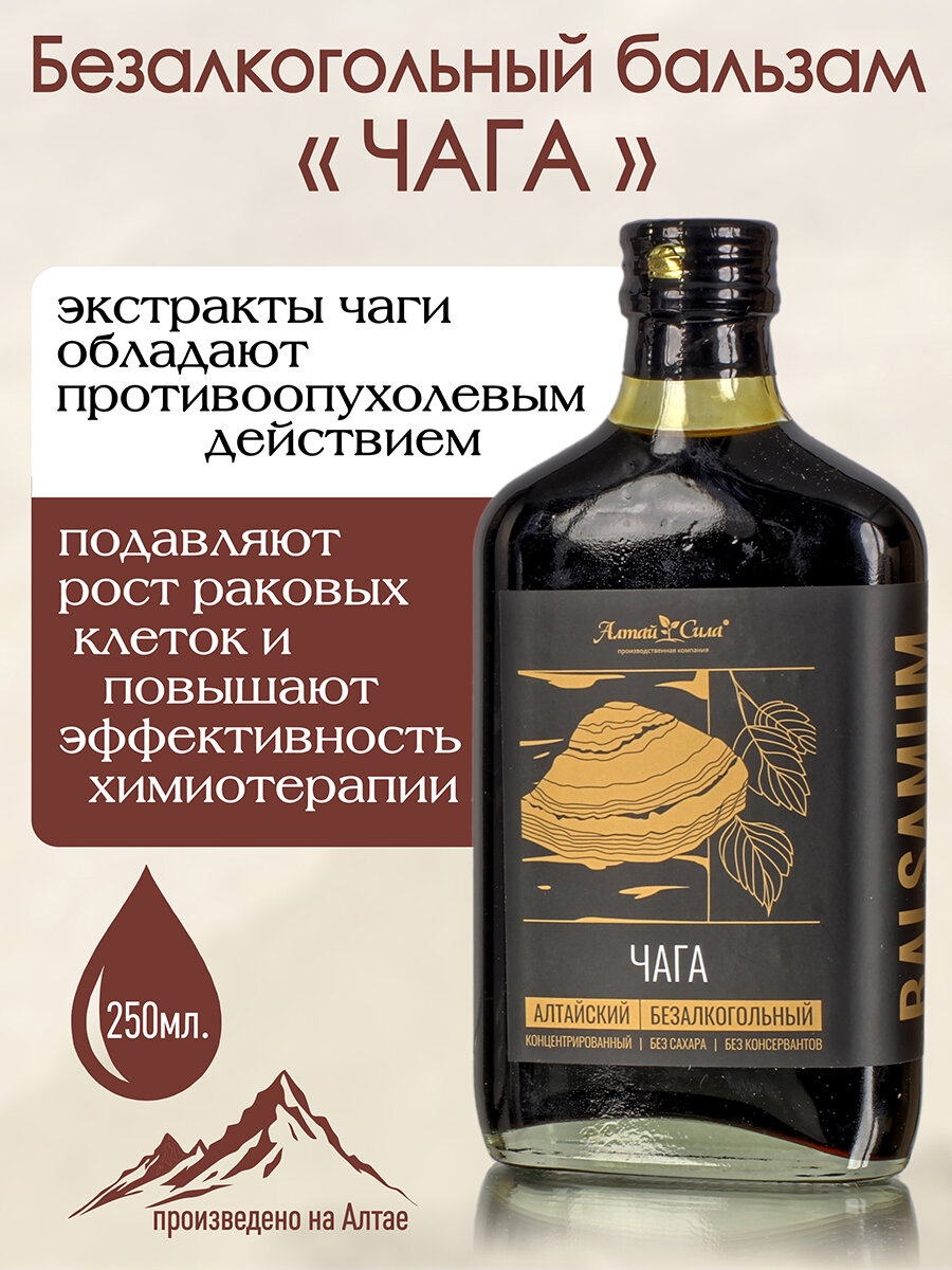 Бальзам безалкогольный Чага (березовый гриб) 250мл содержит большое количество антиоксидантов