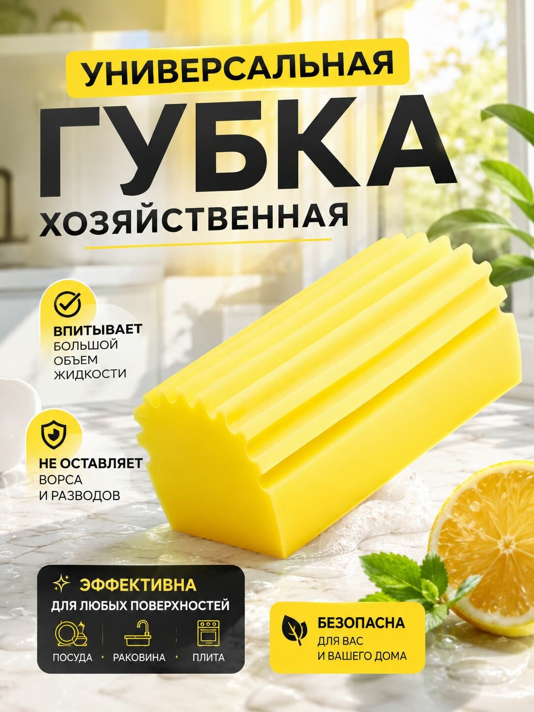 Губка для уборки, для мытья посуды, для мытья автомобиля, универсальная