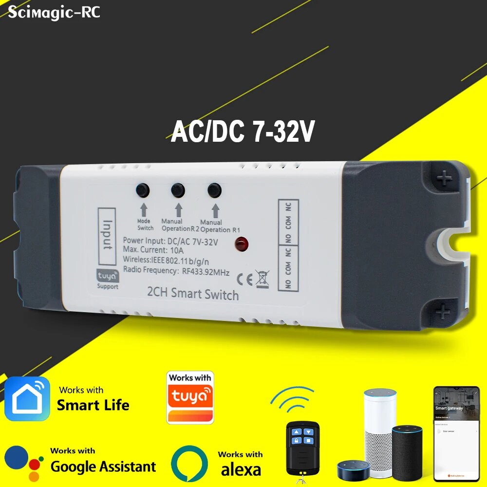 Scimagic-RC 2CH 7-32V Умный Wi-Fi переключатель