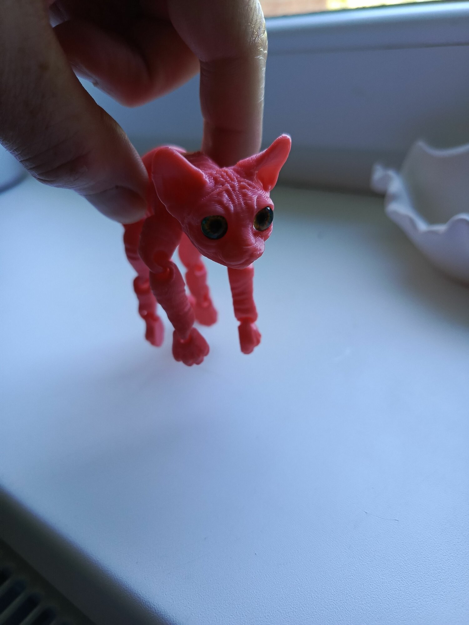 Котенок сфинкса, фиджет, фигурка подвижная, 3D-печать, цвет розовый