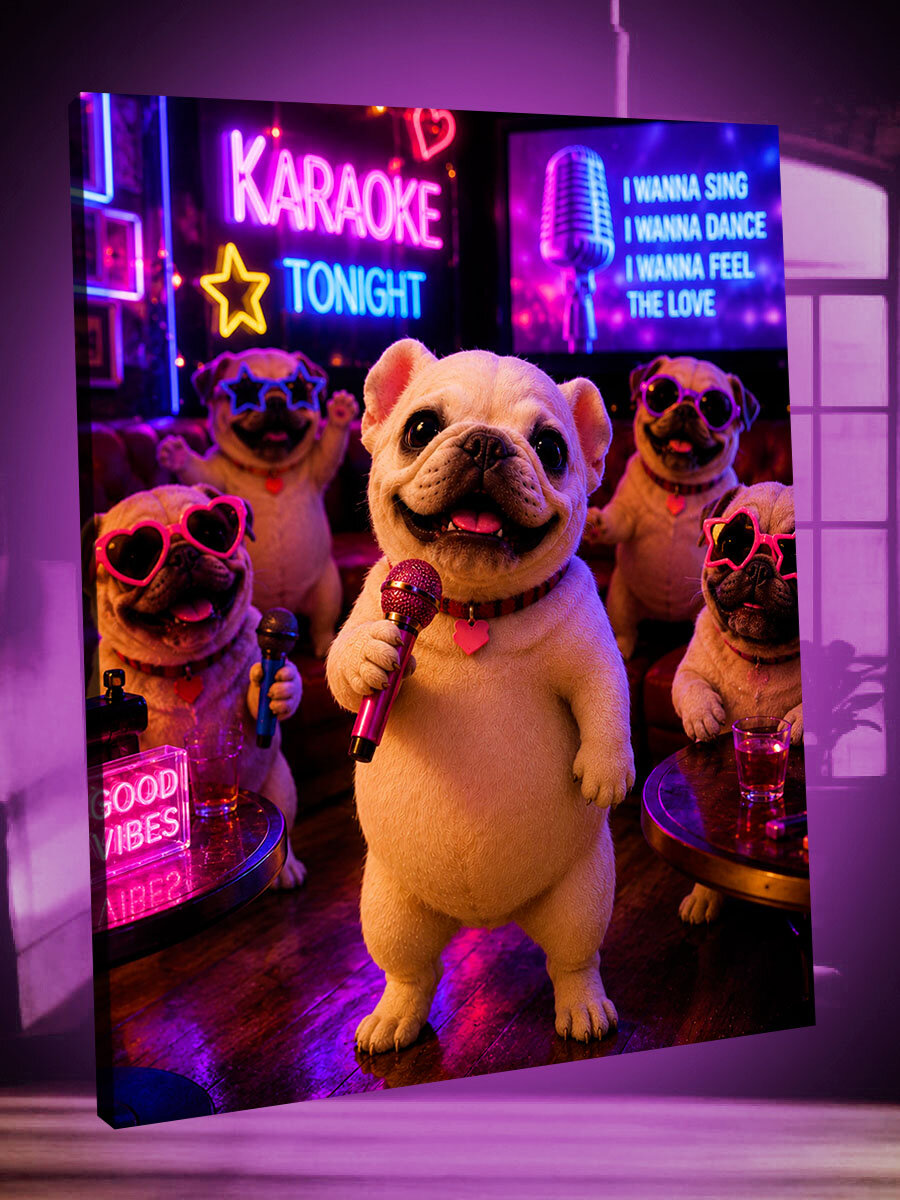 Интерьерная картина Неоновый pibble на караоке-вечеринке