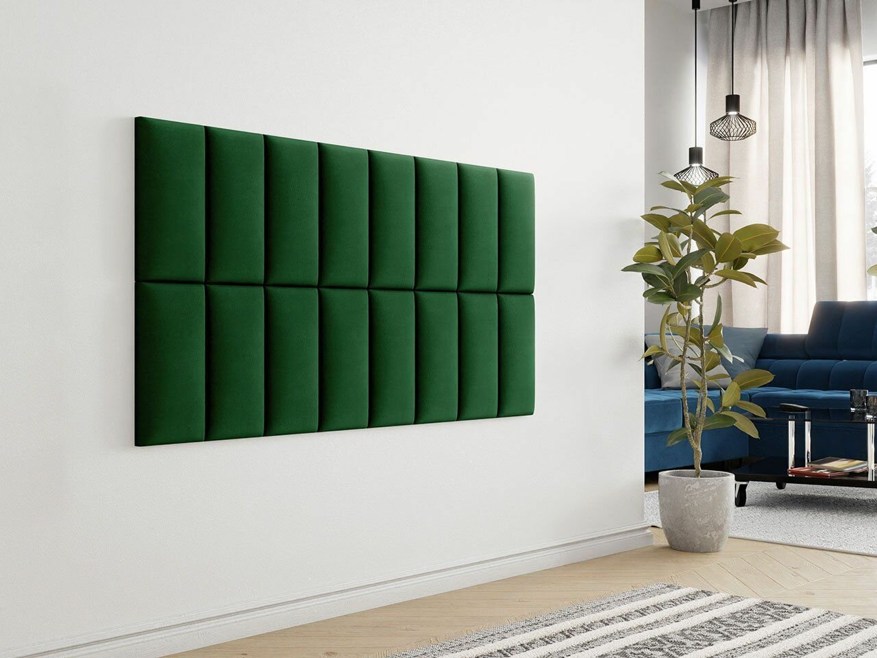 Мягкие зеленые стеновые панели Comfort green 20х40 см, толщина пенополиуретана 3см, комплект 2шт