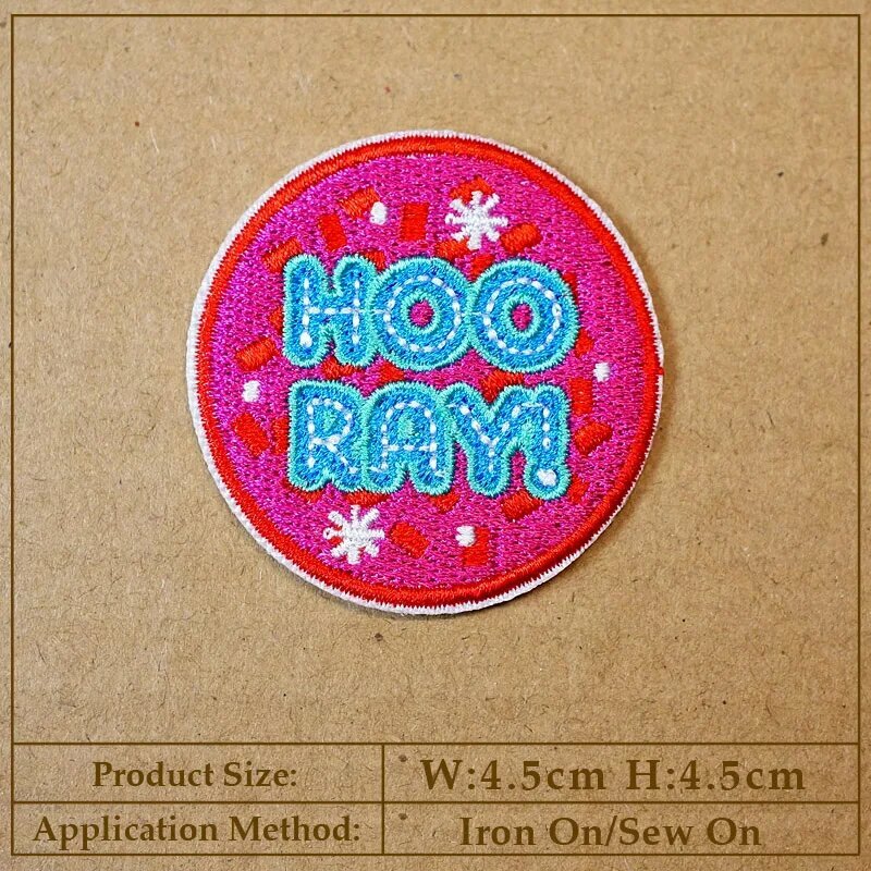 Нашивка "HOO RAY!" Цвет: 11, 4.5x4.5 см, Iron On/Sew On