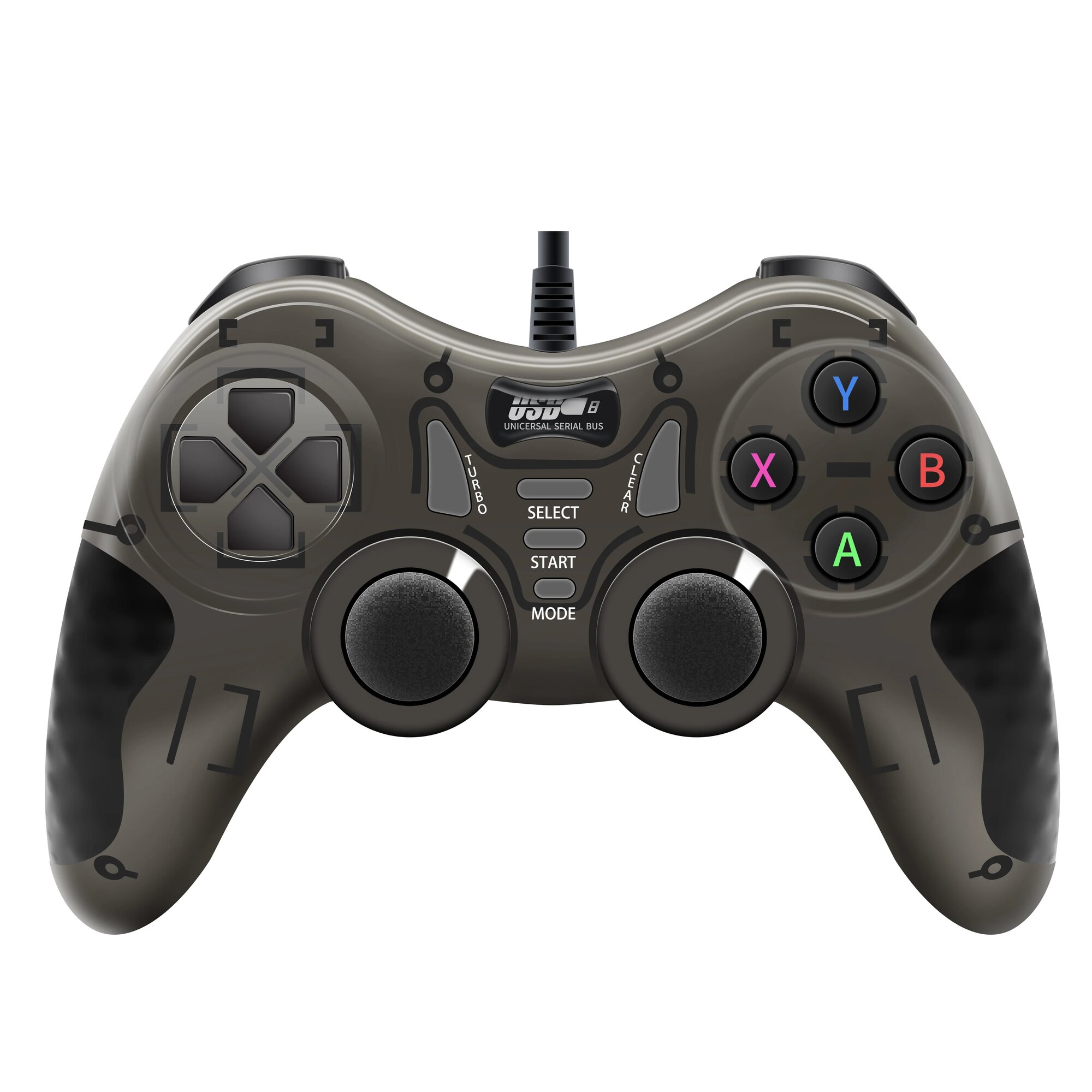 Проводной геймпад JMachen черный/белый для ПК, PS3 Черный, Black--Wired
