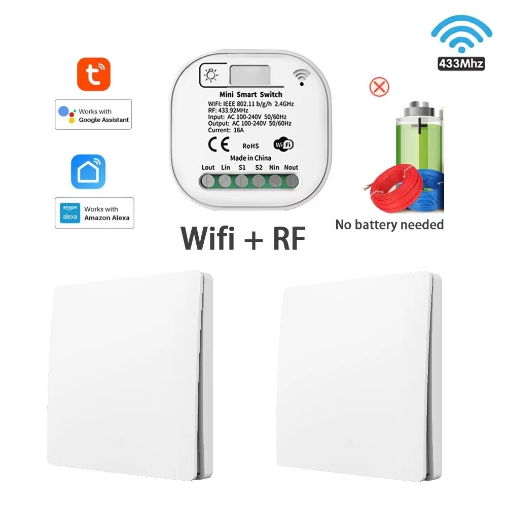 Беспроводной умный выключатель TUYA WiFi RF433 для дома 1r 2w