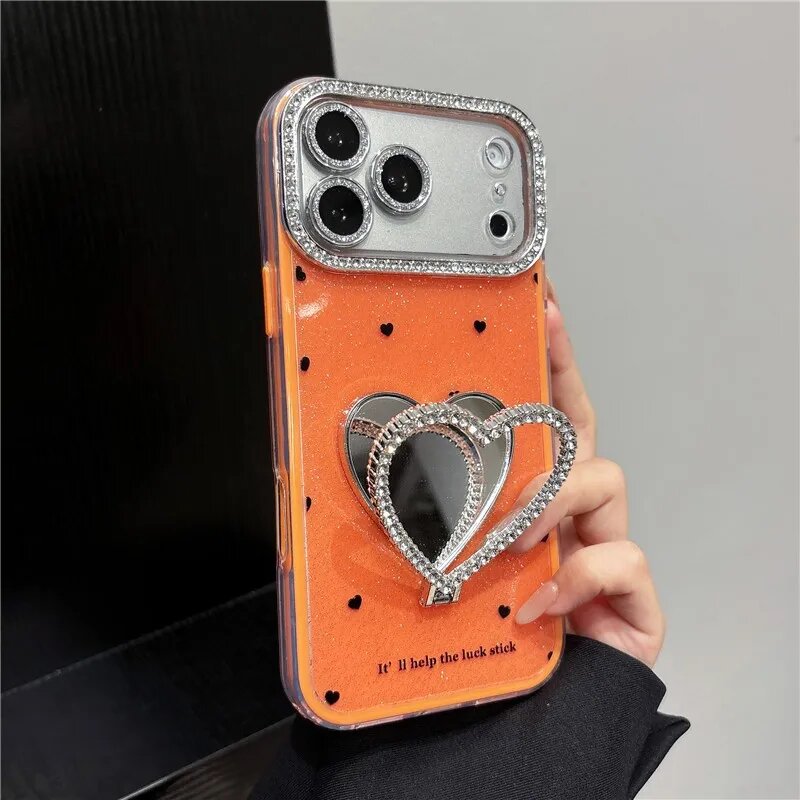 Блестящий чехол-подставка Bling Love Diamond Mirror для Оранжевый, Orange, For iPhone 11 ProMax