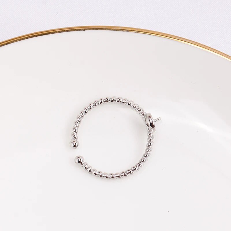 Кольцо серебряное с шариками, регулируемое, White gold
