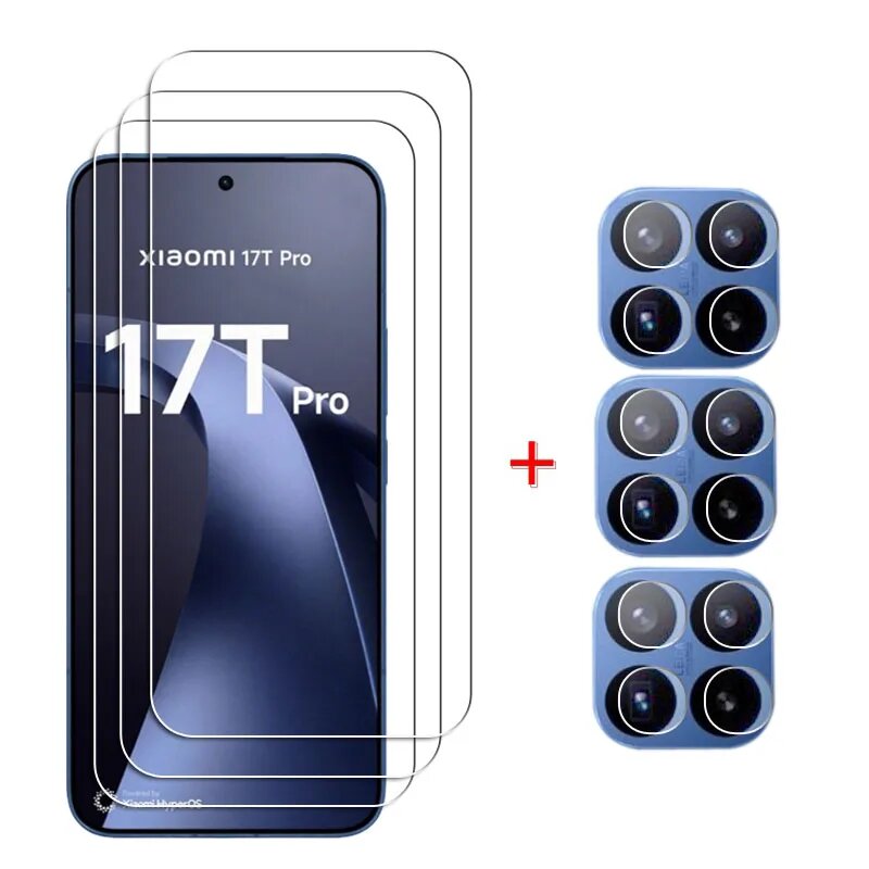 Защитное стекло 6-в-1 для Xiaomi 17T, закаленное стекло для Xiaomi Xiaomi 17T, 3 Glass and 3 Lens