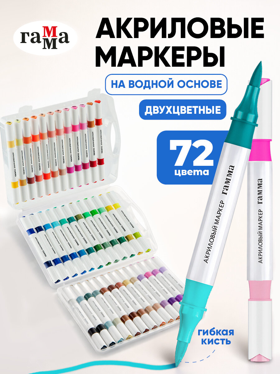Акриловые маркеры для рисования двухцветные кисти 36 шт 72 цвета